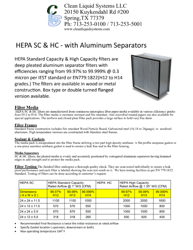 HEPA Filters - Clean Liquid Systems